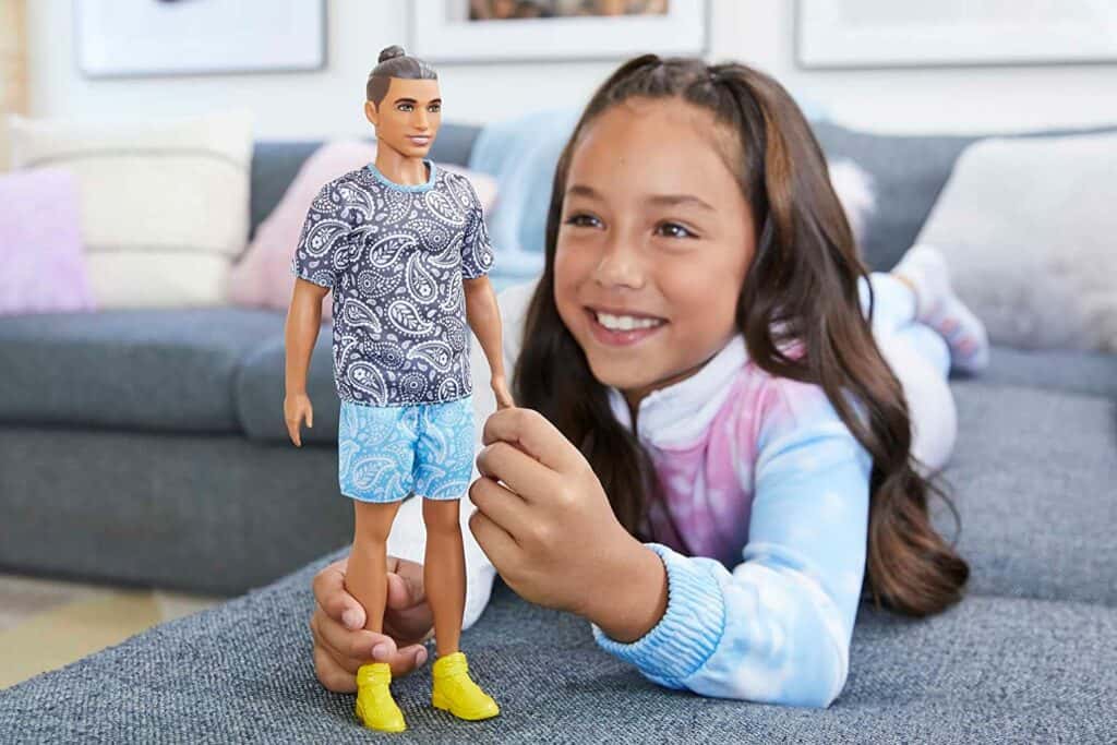 Amazon Lowest Price: Ken Fashion Doll with Man Bun in Paisley Tee ...