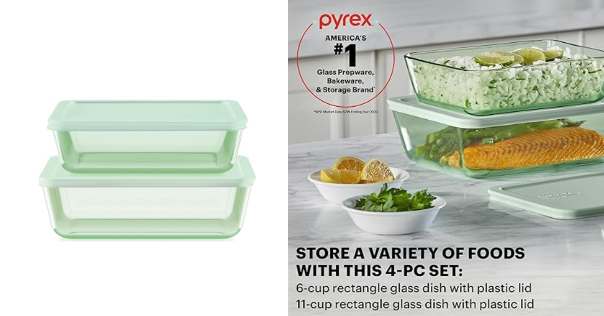 Pyrex Glass Tinted (4-PC) Large Rectangular Food Storage Container Set ...