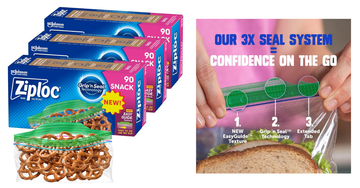 Amazon Lowest Price: 270 Count Ziploc Snack Bags with EasyGuide Texture ...