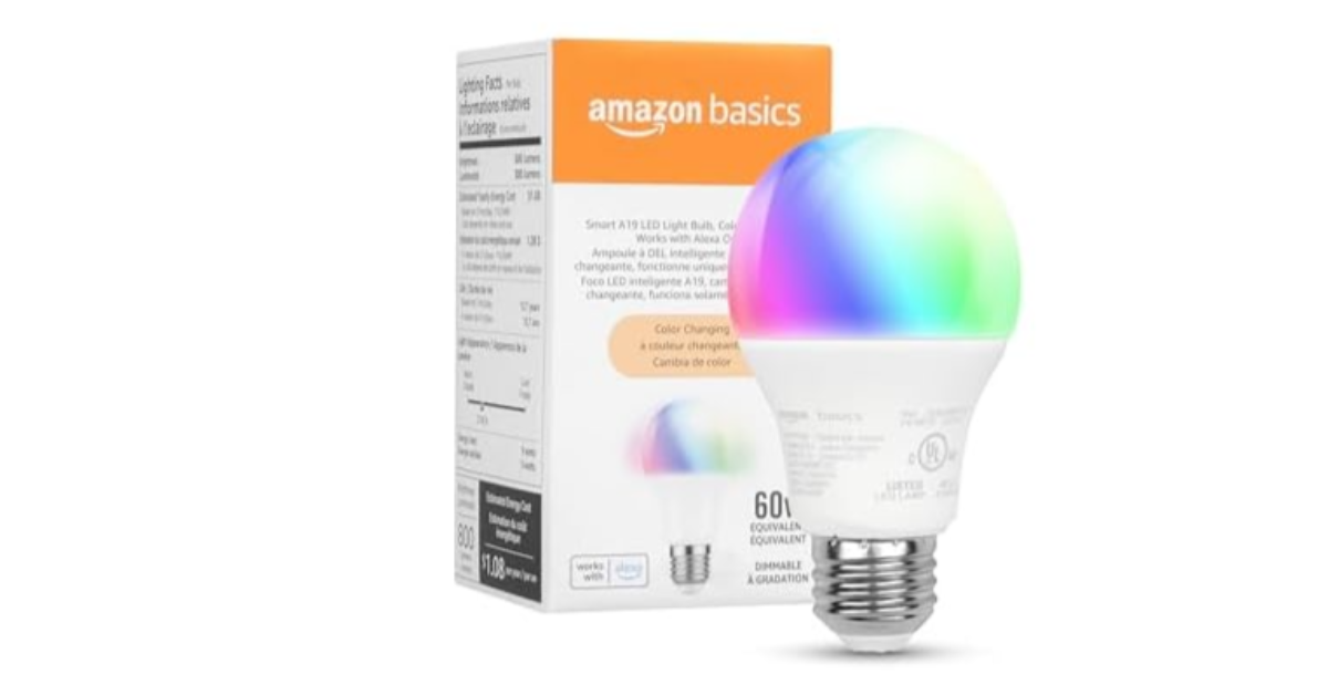 Amazon Basics Smart A19 LED Light Bulb, Color Changing, 9W (60W ...