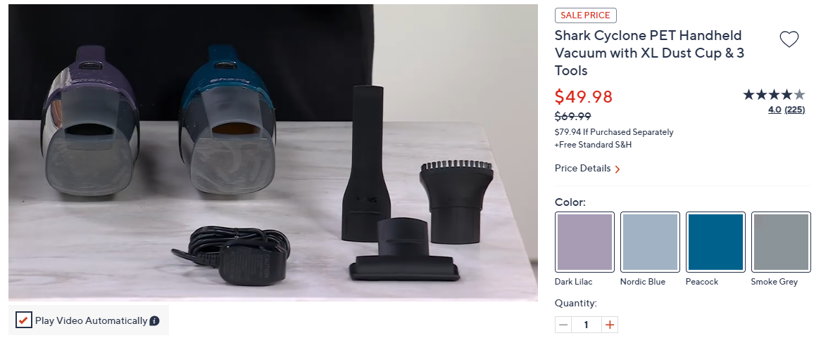 Shark Cyclone PET Handheld Vacuum with XL Dust Cup & 3 Tools As Low As ...