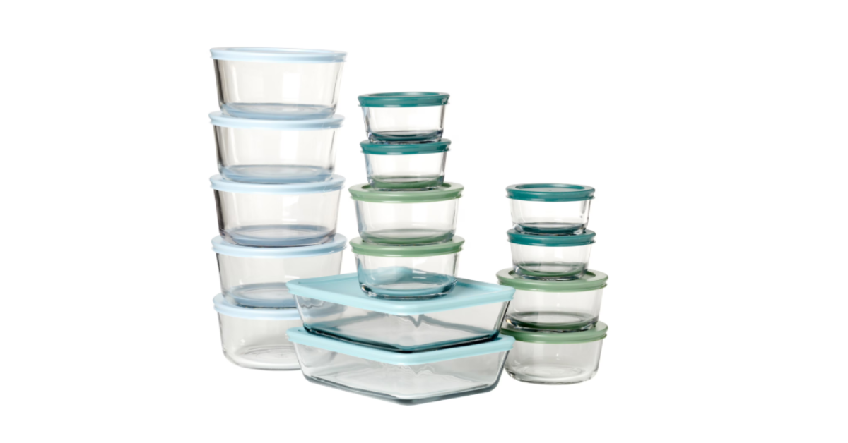 Anchor Hocking 32-Piece Glass Food Storage Containers with Colorful BPA ...