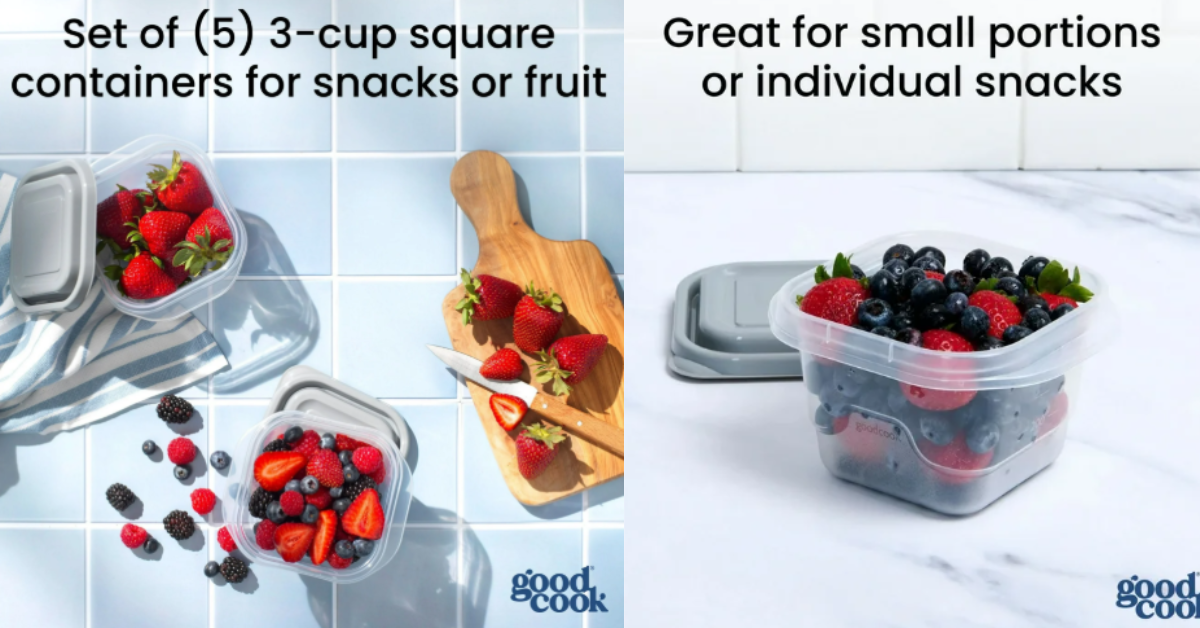 GoodCook 5-Pack Small Square Food Storage Containers with Click and ...