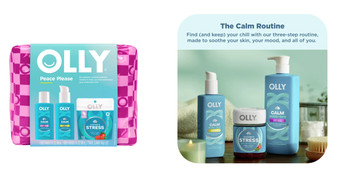 OLLY Limited Edition Peace Please Body Care & Vitamin Gift Set, 3 Count ...